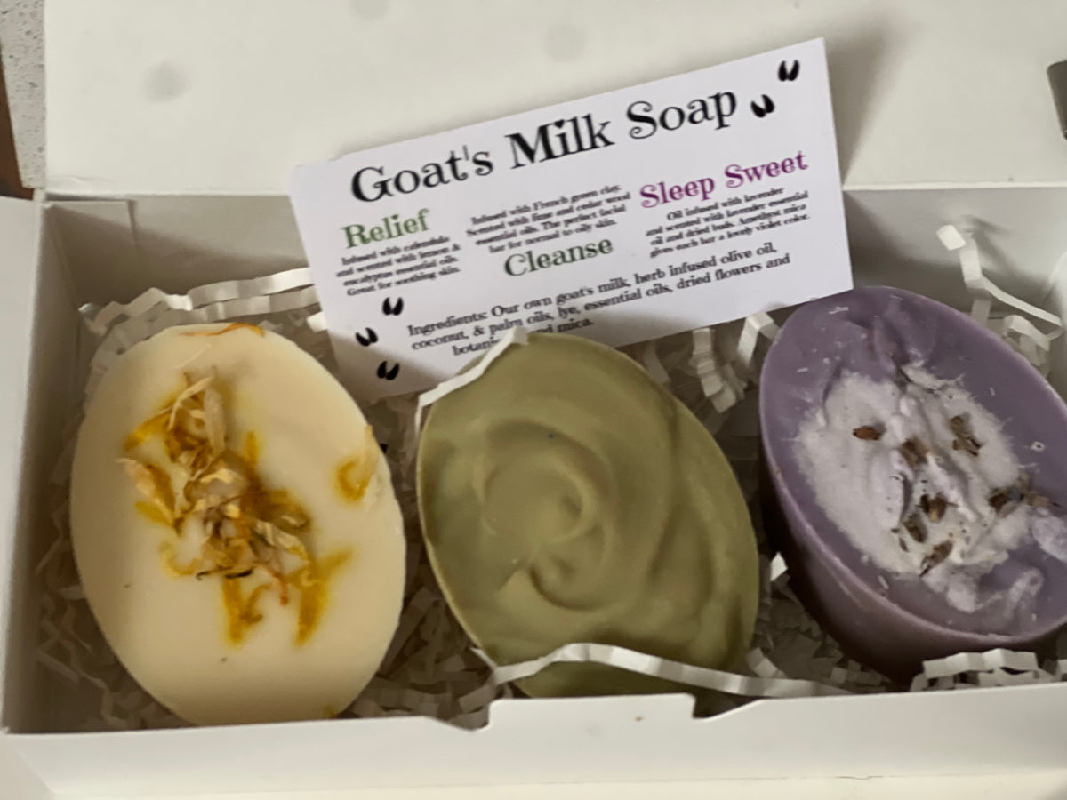 Soap Goat’s Milk Gift Pack: Relief-Cleanse-Sleep Sweet – THE OLD ...